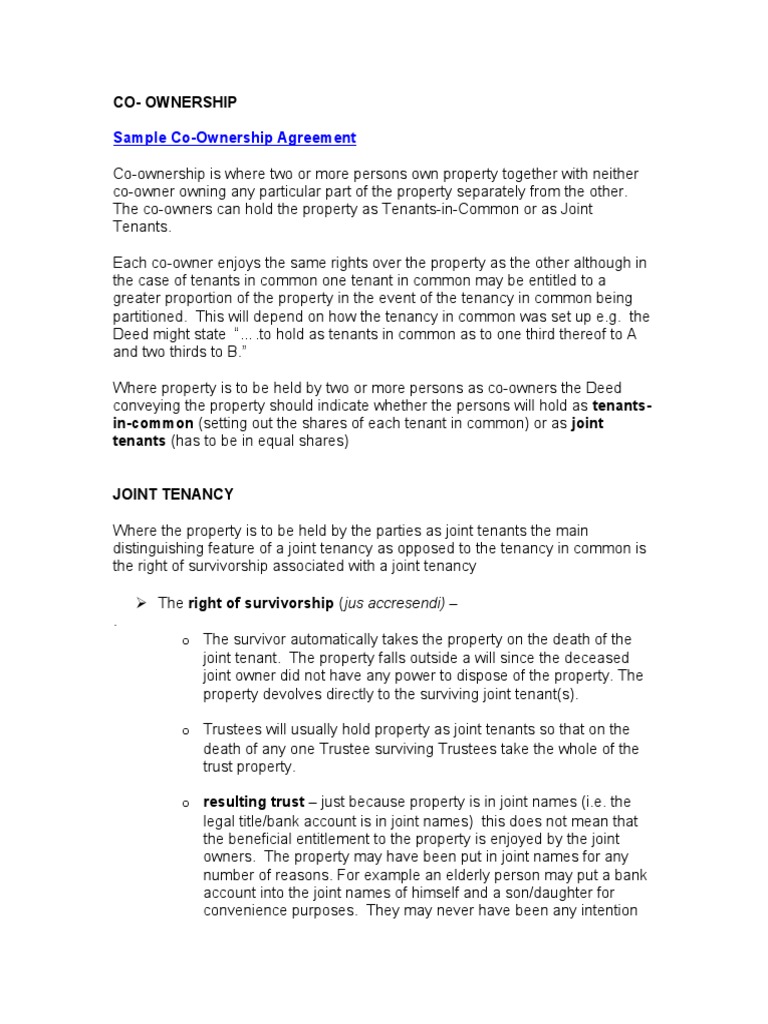 Sample Co-Ownership Agreement | PDF | Concurrent Estate | Leasehold Estate