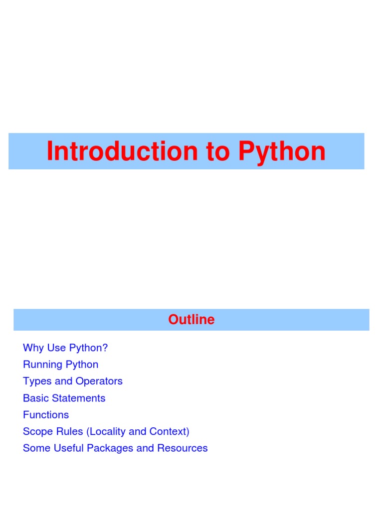 Introduction To Python An Overview Of Python Basics Pdf Python Programming Language