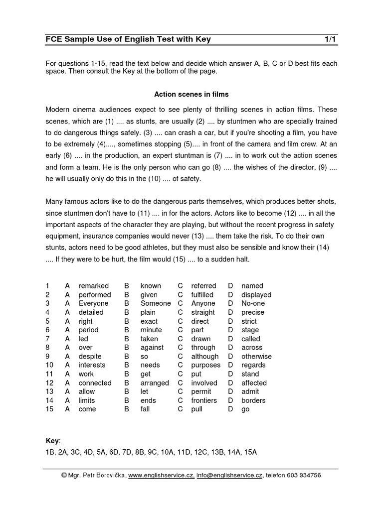 FCE Sample Use of English Test With Key | PDF | Games & Activities ...