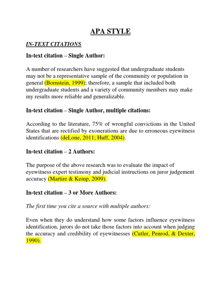 APA Style In-Text Citations | PDF | Witness | Psychology