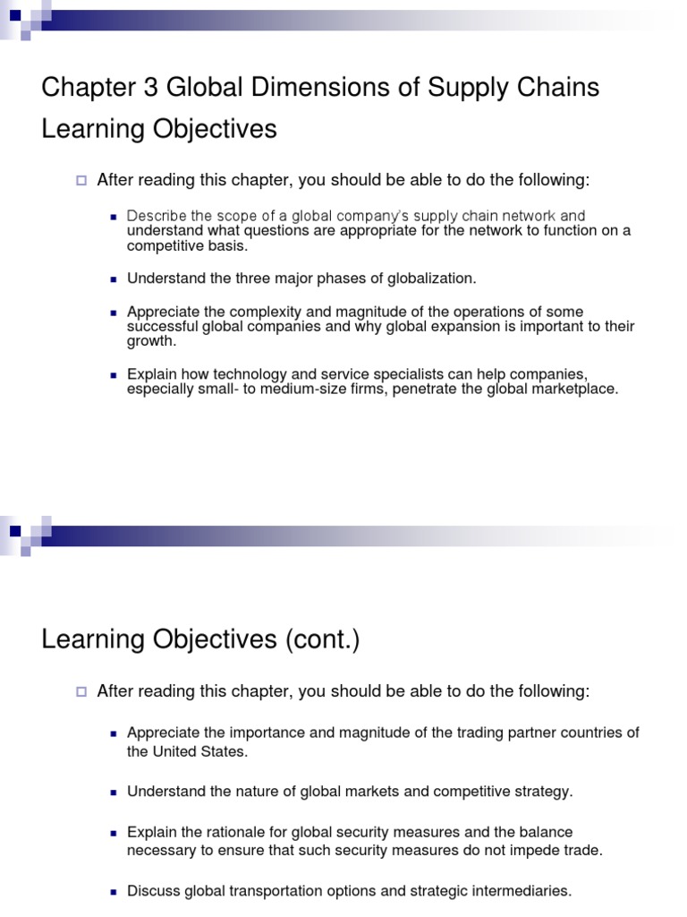 Chapter 3 Global Dimensions of Supply Chains Learning Objectives | PDF ...