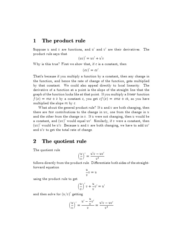 The product, quotient, and chain rules | PDF | Trigonometric Functions ...
