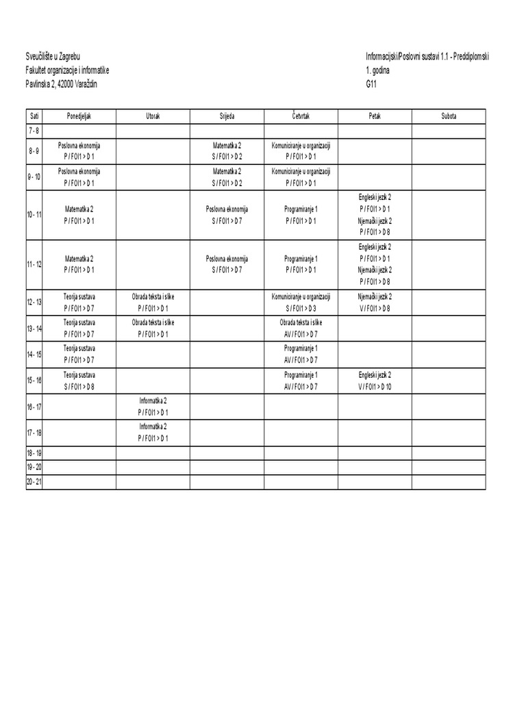 Raspored Sati PDS 1god - Web | PDF