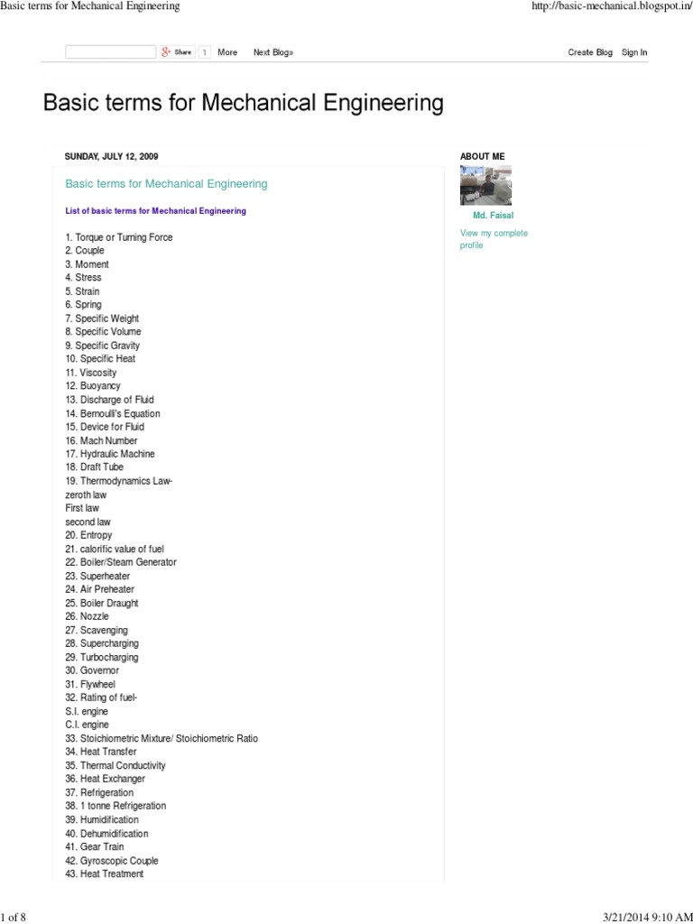 Basic Terms For Mechanical Engineering | Download Free PDF | Boiler | Heat