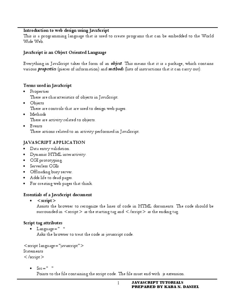 Javascript Tutorial Pdf Control Flow Html Element 6481
