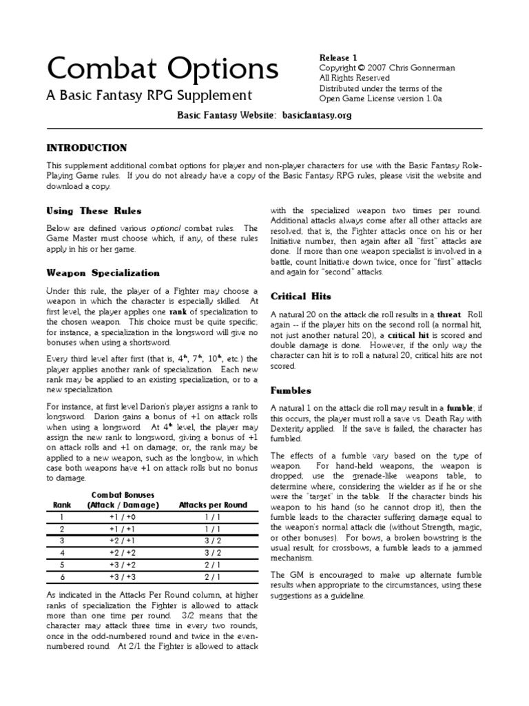 Basic Fantasy - Combat Options | PDF | International Security ...