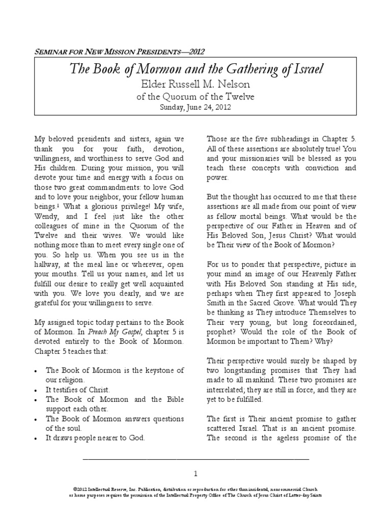 03 The Book of Mormon and The Gathering of Israel - Elder Nelson | PDF ...