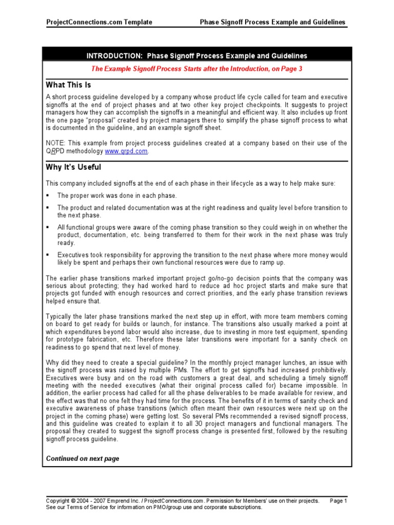 Phase Sign Off Process Example | PDF | Product Lifecycle | Production ...