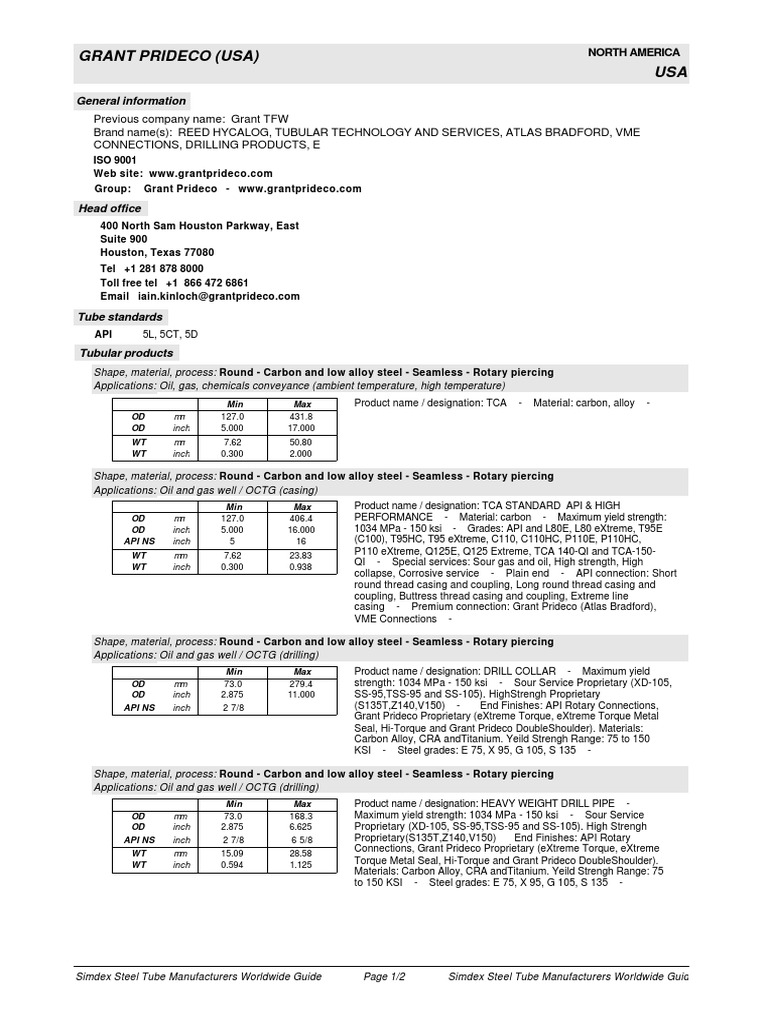 Grant Prideco | PDF | Pipe (Fluid Conveyance) | Steel