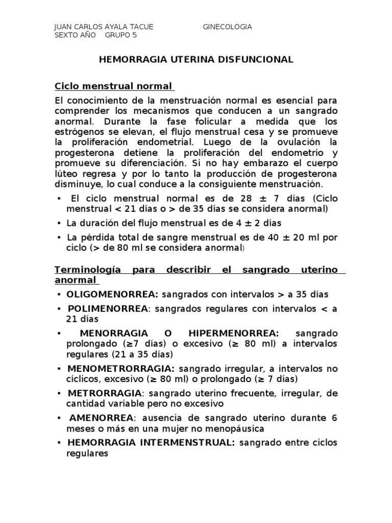 Hemorragia Uterina Disfuncional | PDF | Ciclo menstrual | Menstruación