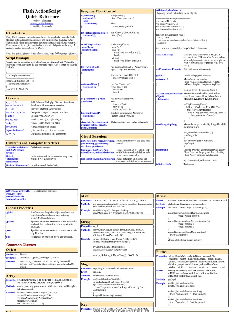 Flash Action Script Quickref | PDF