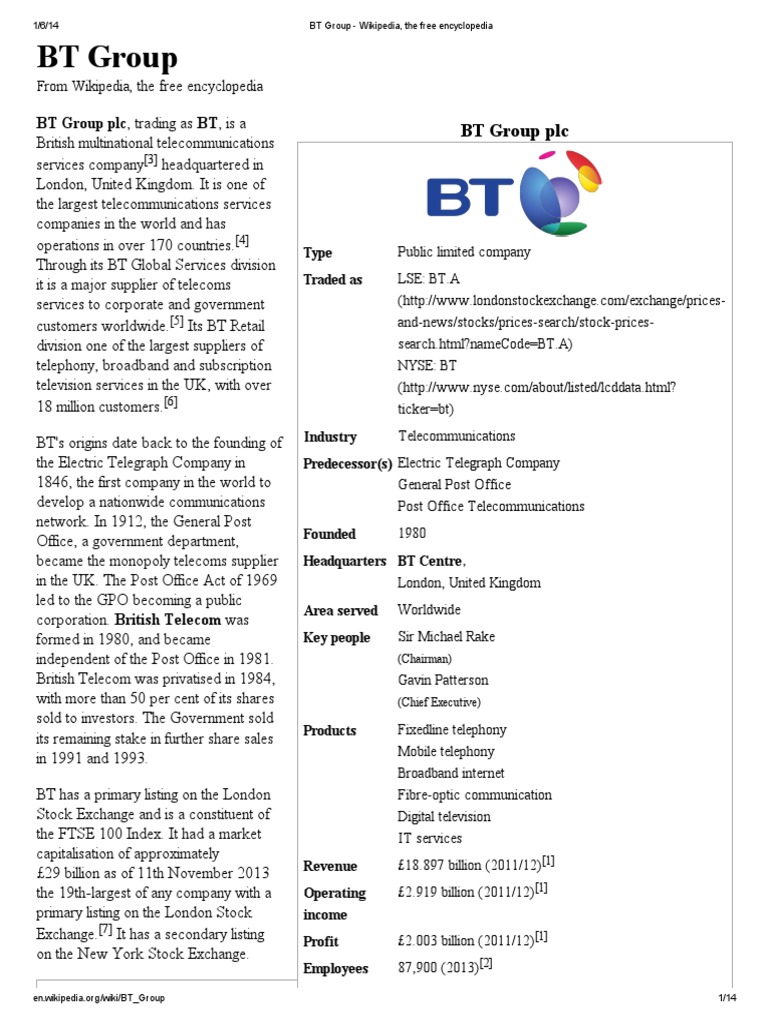 BT Group - Wikipedia, The Free Encyclopedia | Companies ...