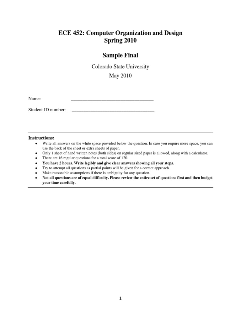 ECE 452 Final Exam Sample 2010 | PDF | Cpu Cache | Thread (Computing)