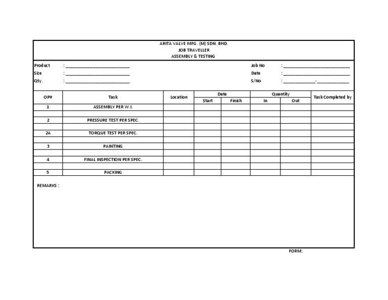Assembly Job Traveller | PDF