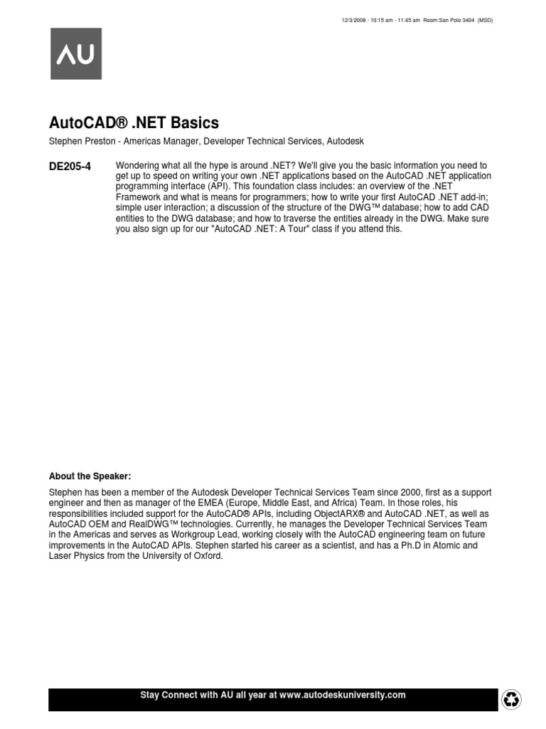 AutoCAD NET Basics | PDF | Auto Cad | Application Programming Interface