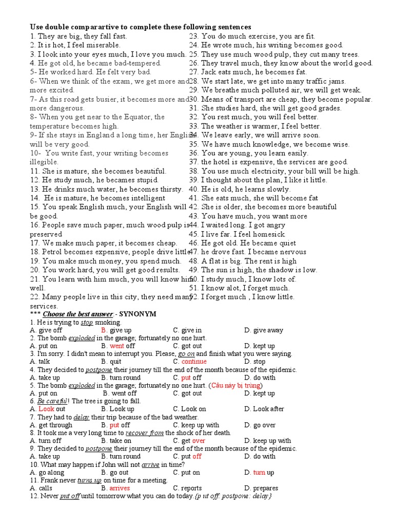 Double Comparative Exercises | PDF | Nature