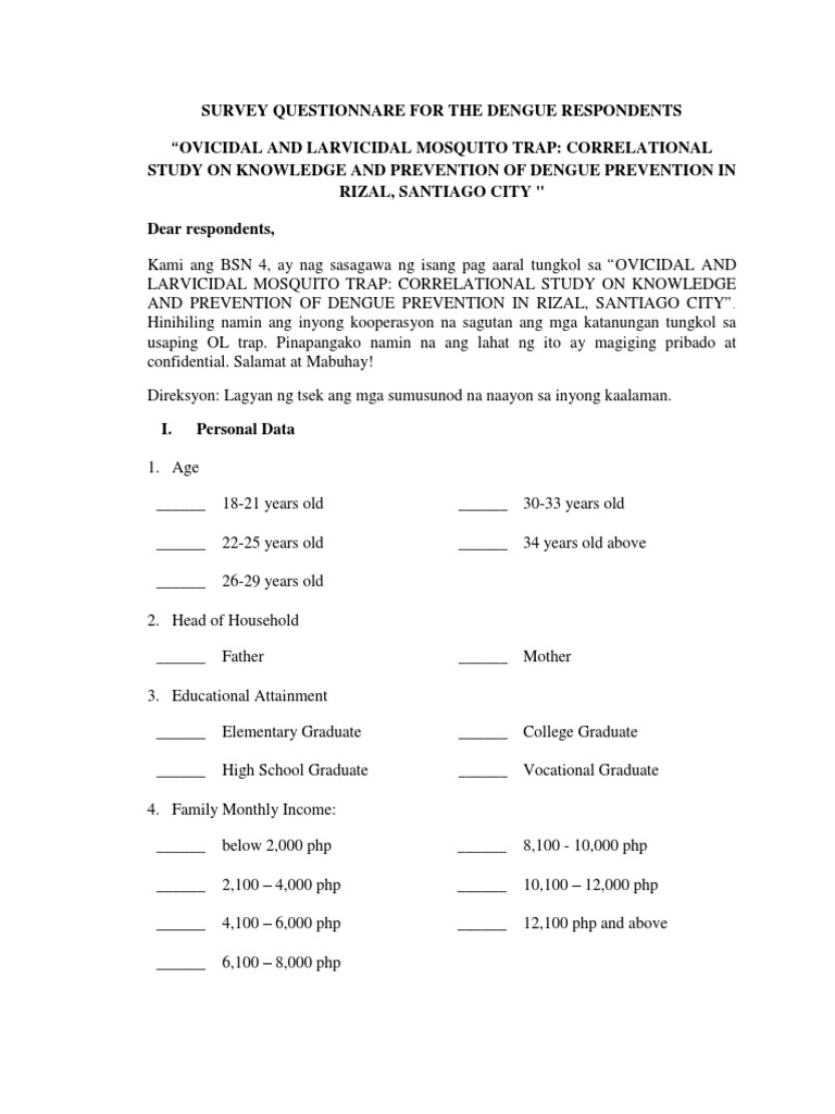 Dengue Questionnaire | PDF