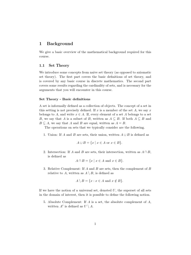 1 Background: 1.1 Set Theory | Download Free PDF | Computability Theory ...