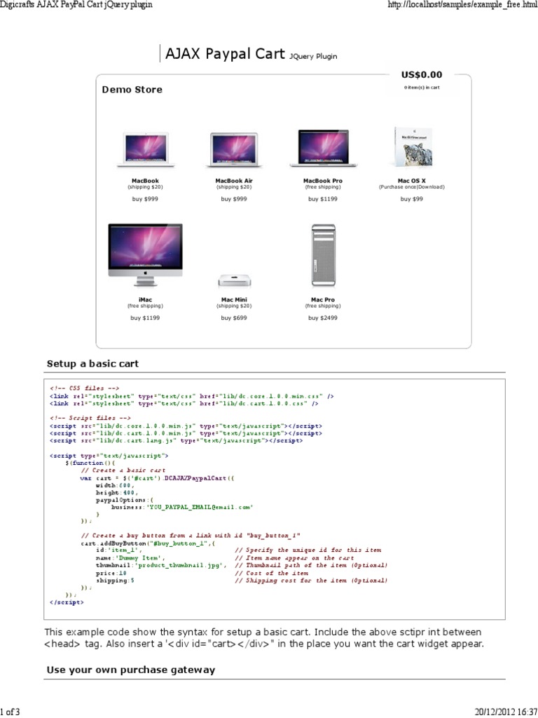 Digicrafts AJAX PayPal Cart Jquery Plugin | PDF | J Query | Macintosh