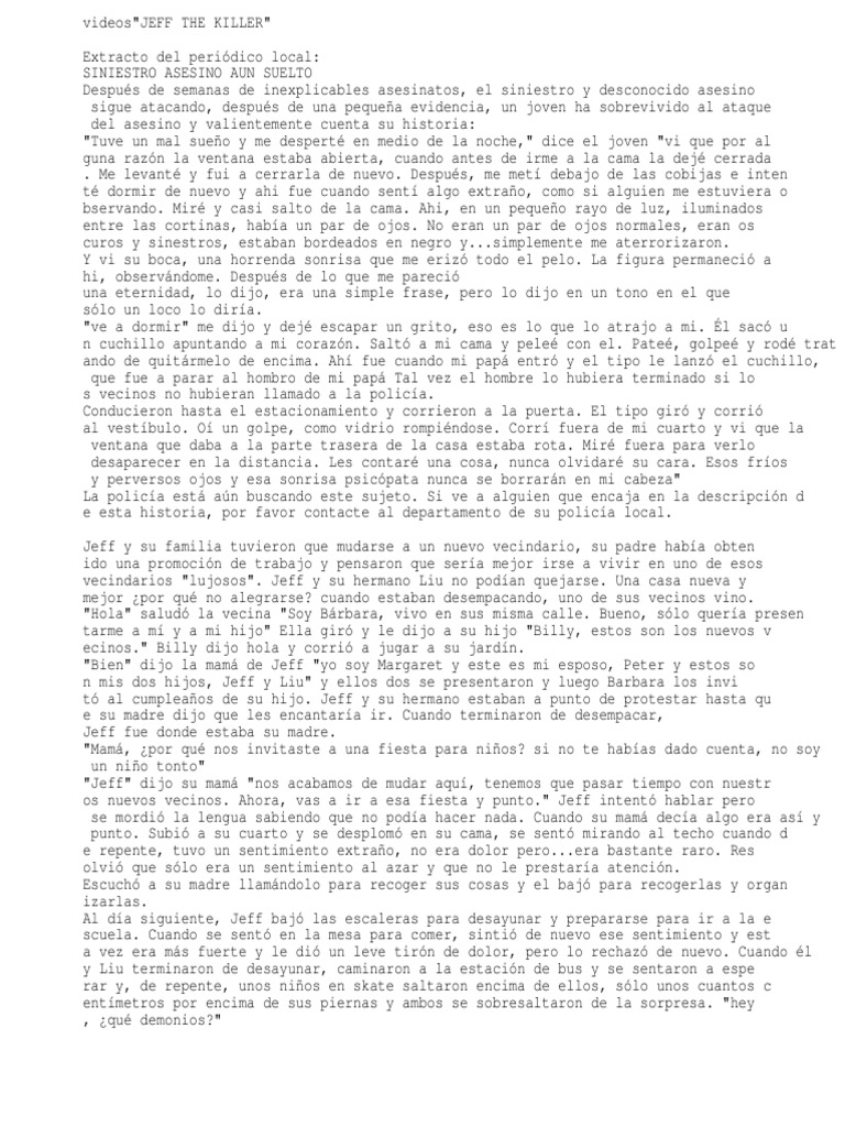 Jeff The Killer Creepypasta | PDF | Naturaleza | Ropa