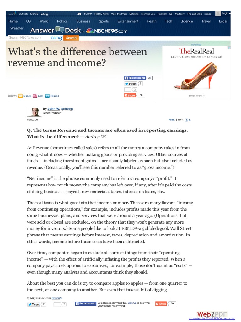 What's The Difference Between Revenue and Income? | PDF | Msnbc | Revenue