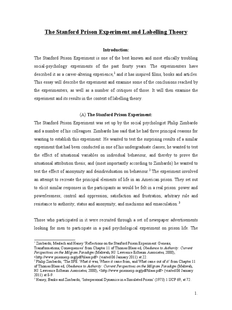 The Stanford Prison Experiment and Labelling Theory | PDF | Obedience ...