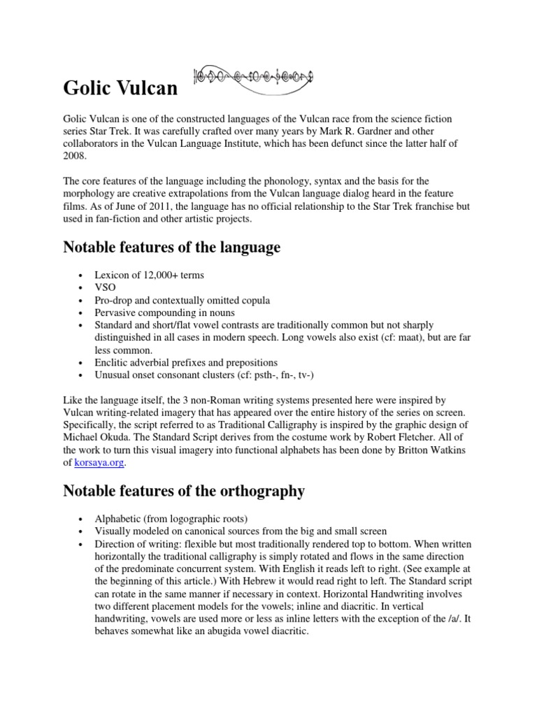 Vulcan Calligraphy Alphabet