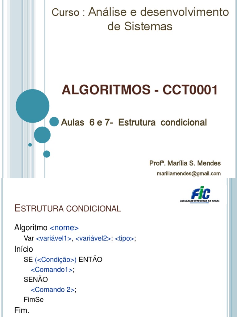 Aulas 6 e 7 - Algoritmo Portugol - Estrutura Condicional | PDF | Média | Raiz quadrada