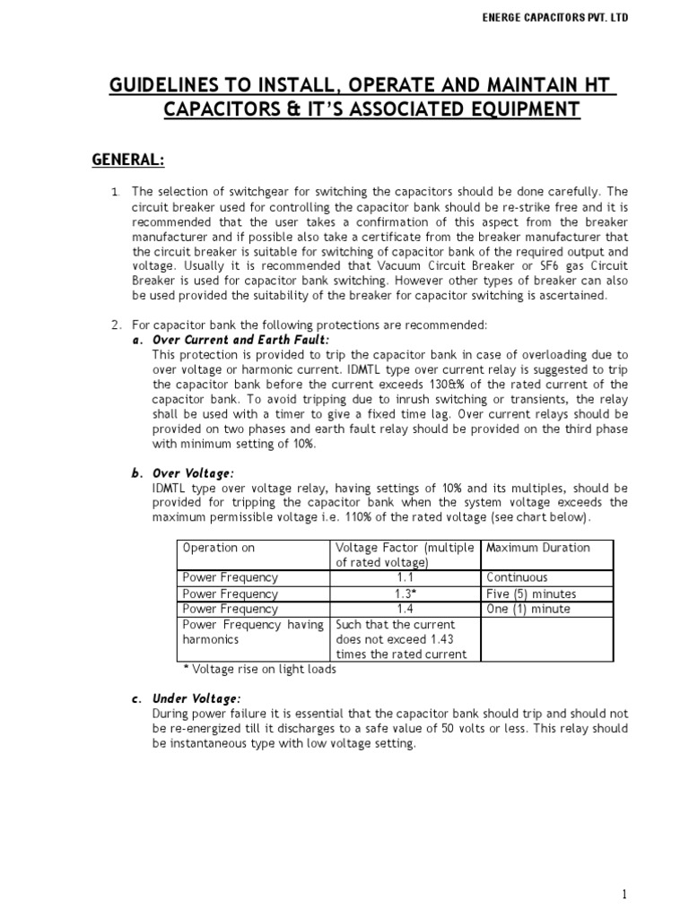 Guidelines To Install, Operate and Maintain HT Capacitors & It'S ...
