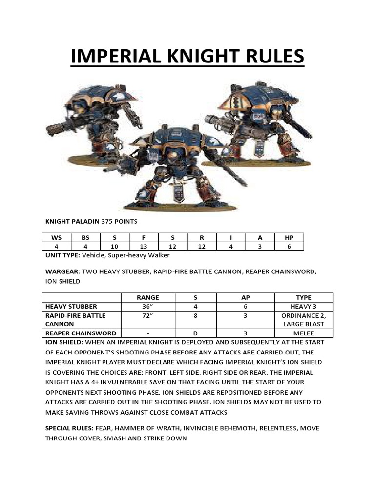 Imperial Knight Rules | PDF | Unrest | Leisure