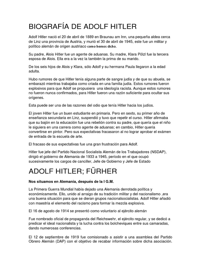 Biografía de Adolf Hitler: Ascenso y Caída | PDF | Adolf Hitler ...