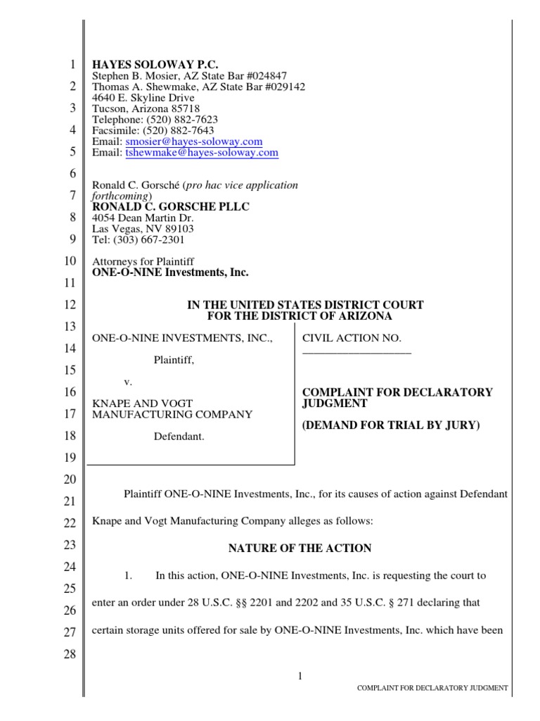One-O-Nine Investments v. Knape and Vogt Manufacturing Company | PDF ...
