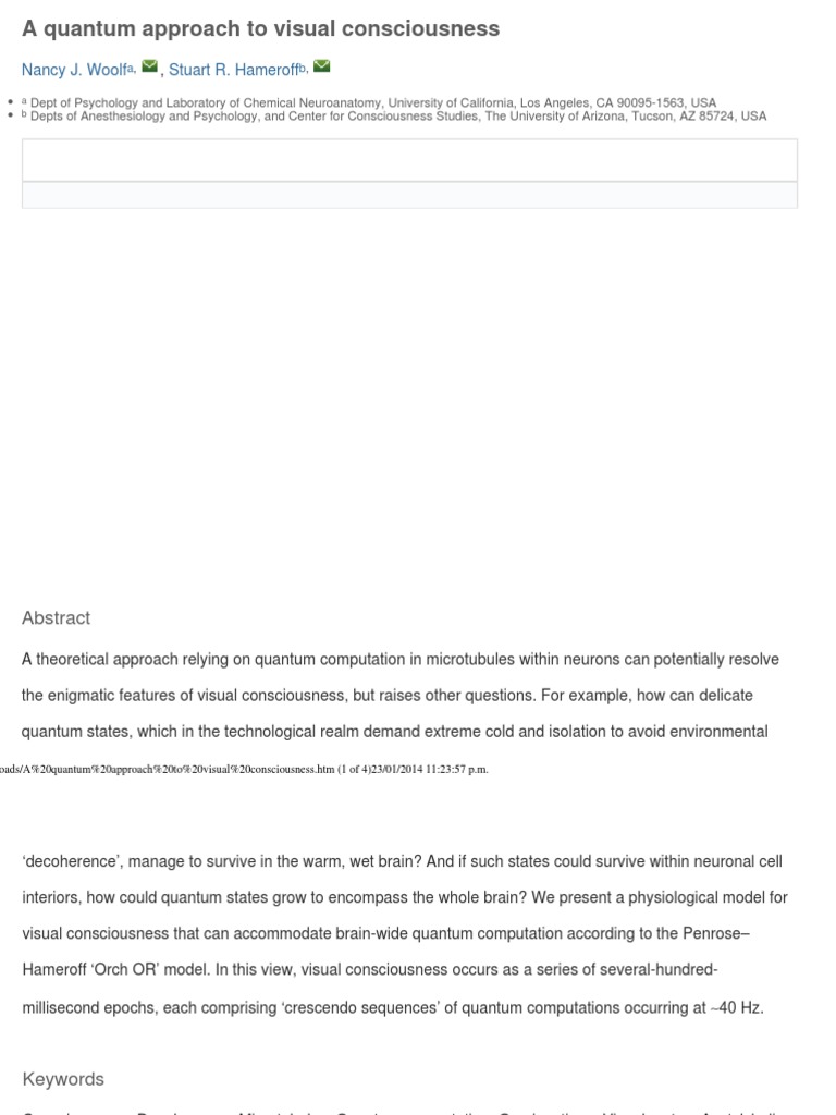 A Quantum Approach To Visual Consciousness | PDF | Visual Cortex ...