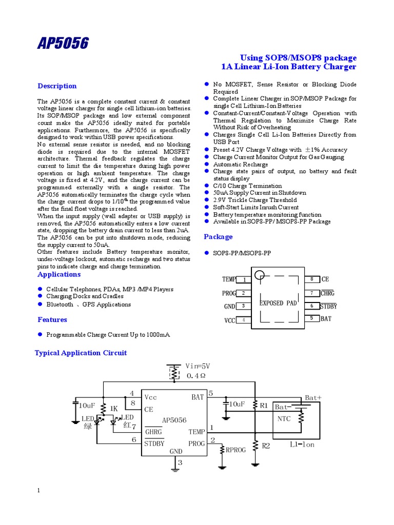 DataSheet - AP5056 | PDF | Battery Charger | Electronic Engineering