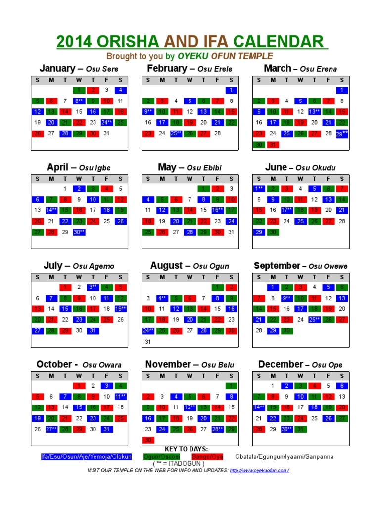 2014 Orisha and Ifa Calendar | PDF