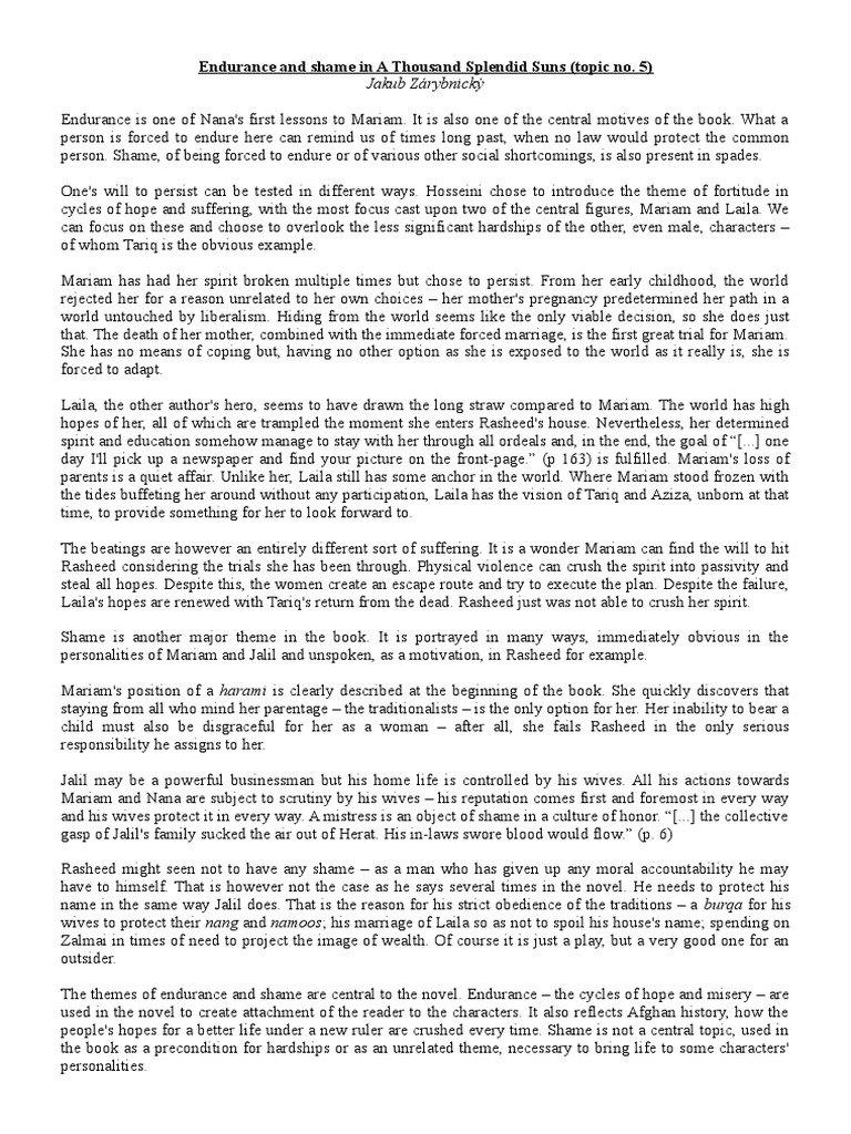 A Thousand Splendid Suns Essay