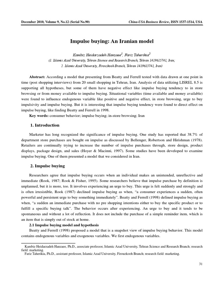 Impulse Buying Model | PDF | Affect (Psychology) | Mood (Psychology)