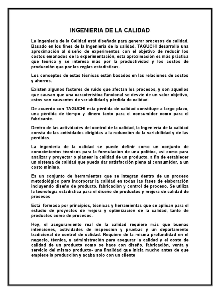 Que Es La Ingenieria De La Calidad Pdf Calidad Comercial Ingeniería