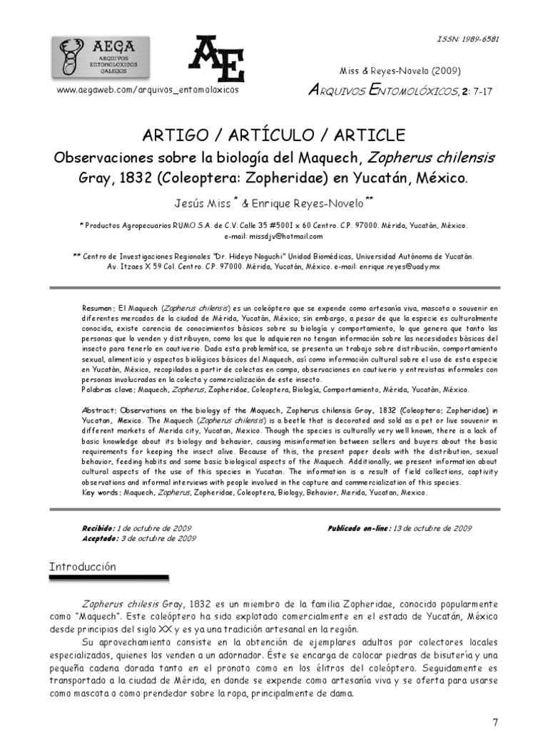 Biologia Del Maquech-Zopherus Chilensis | PDF | Huevo | Hongo