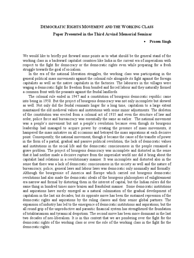 Working Class and Democratic Rights in India | PDF | Right Wing ...