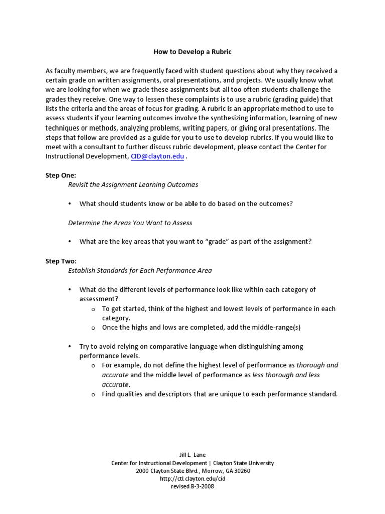 Developing Effective Rubrics to Grade Student Assignments | PDF