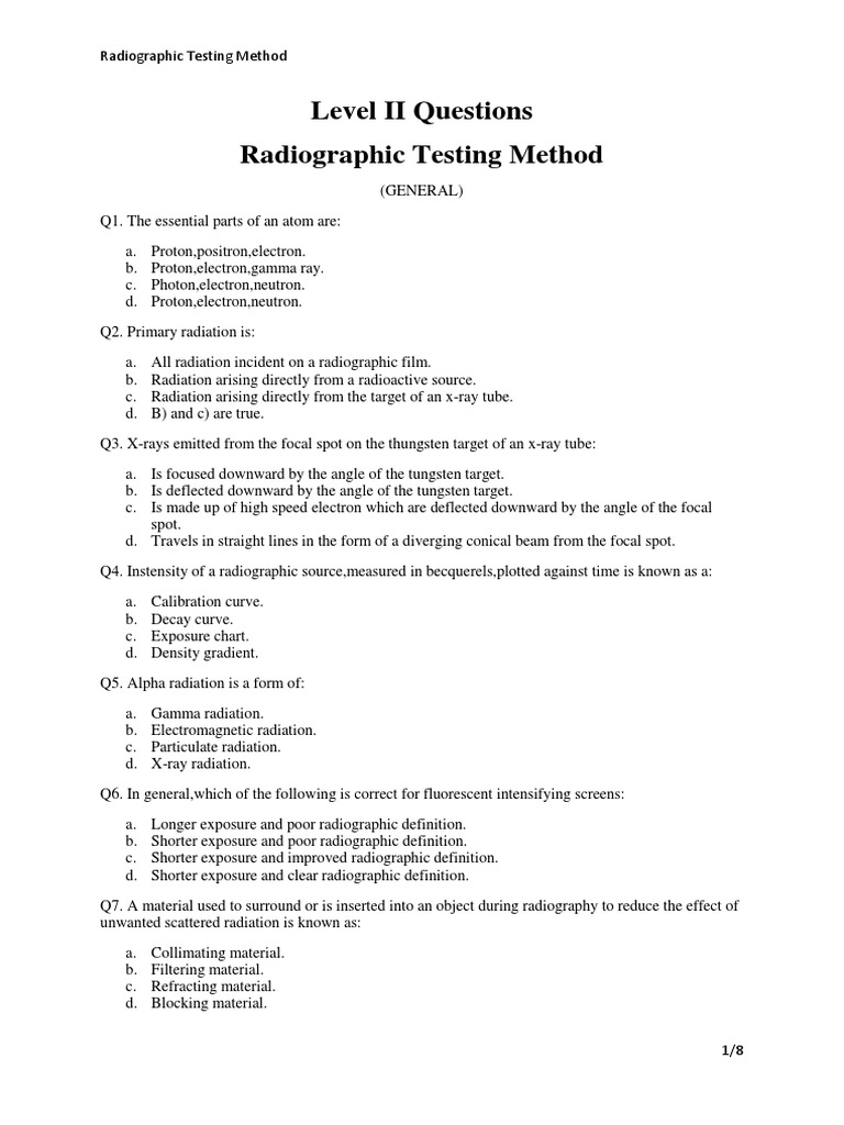 Level II Questions | PDF | Radiography | X Ray