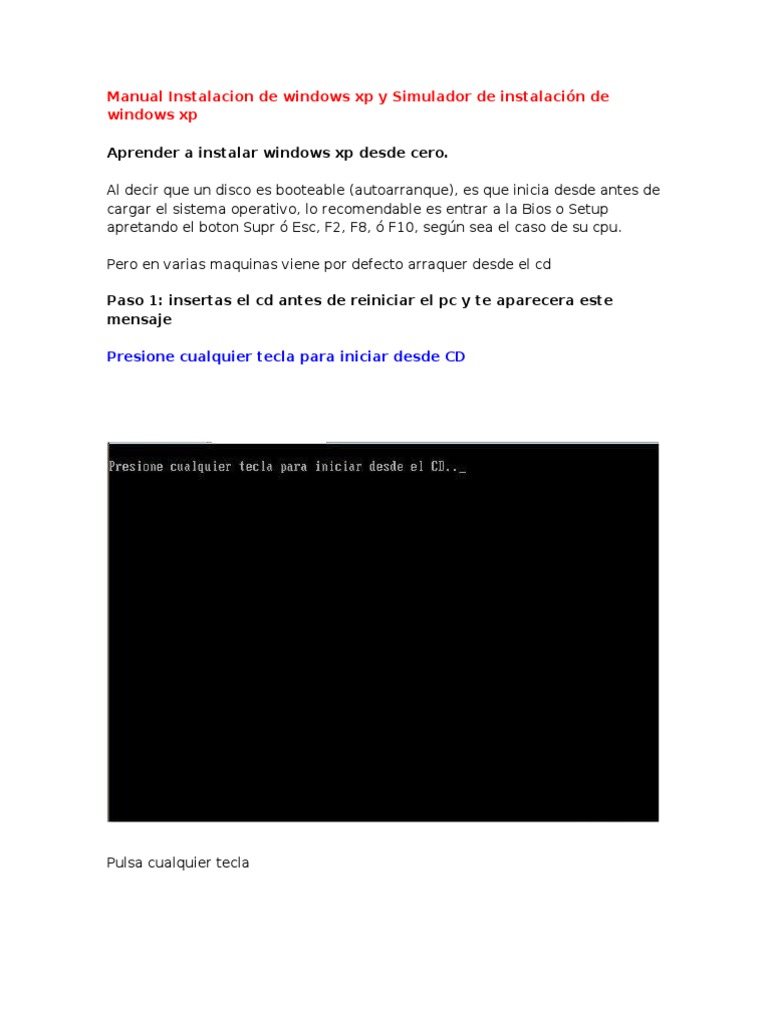 Manual Instalacion de Windows XP y Simulador de Instalacion de Windows ...