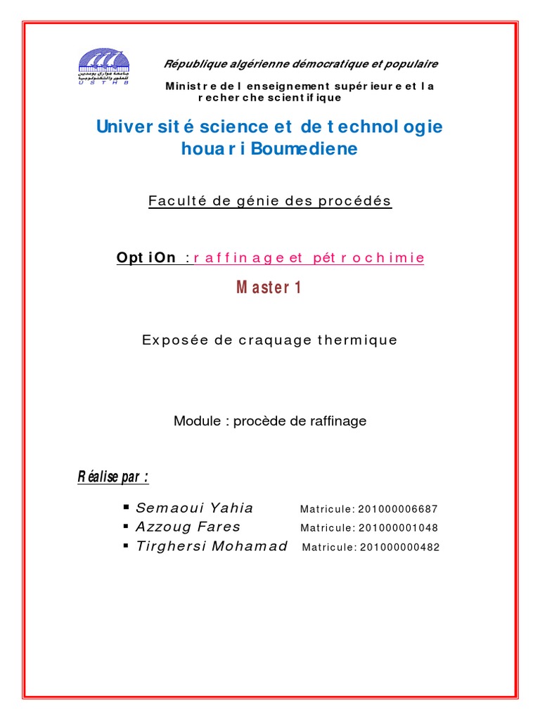 Exposé sur le craquage thermique du pétrole | PDF | Substances ...