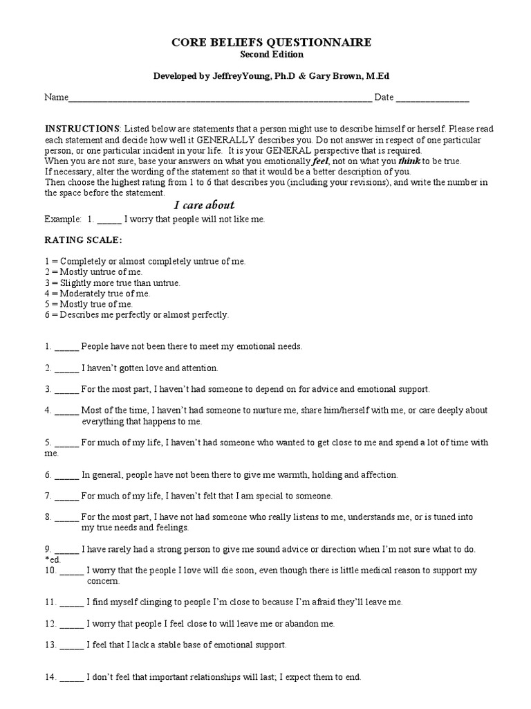 Young Schema Questionnaire | PDF | Anger | Emotions