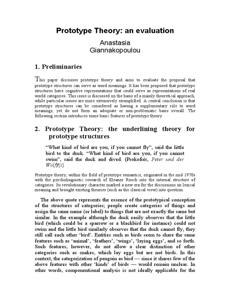 Prototype Theory An Evaluation Giannakopoulou | PDF | Concept | Linguistics