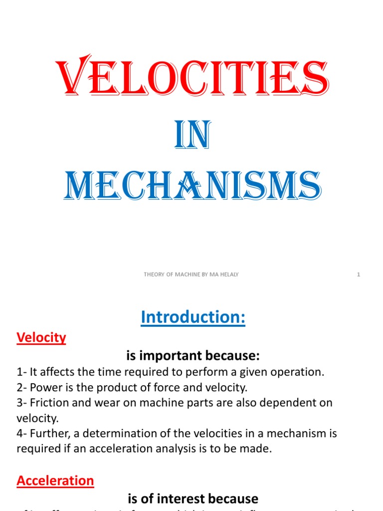 Velocity in Mechanisms | PDF | Velocity | Line (Geometry)