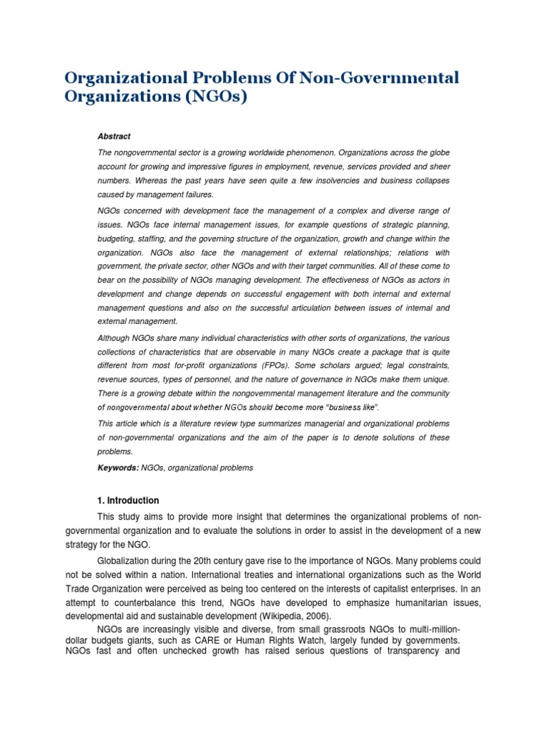 Ngo Organizational Challenges And Solutions Pdf Non Governmental