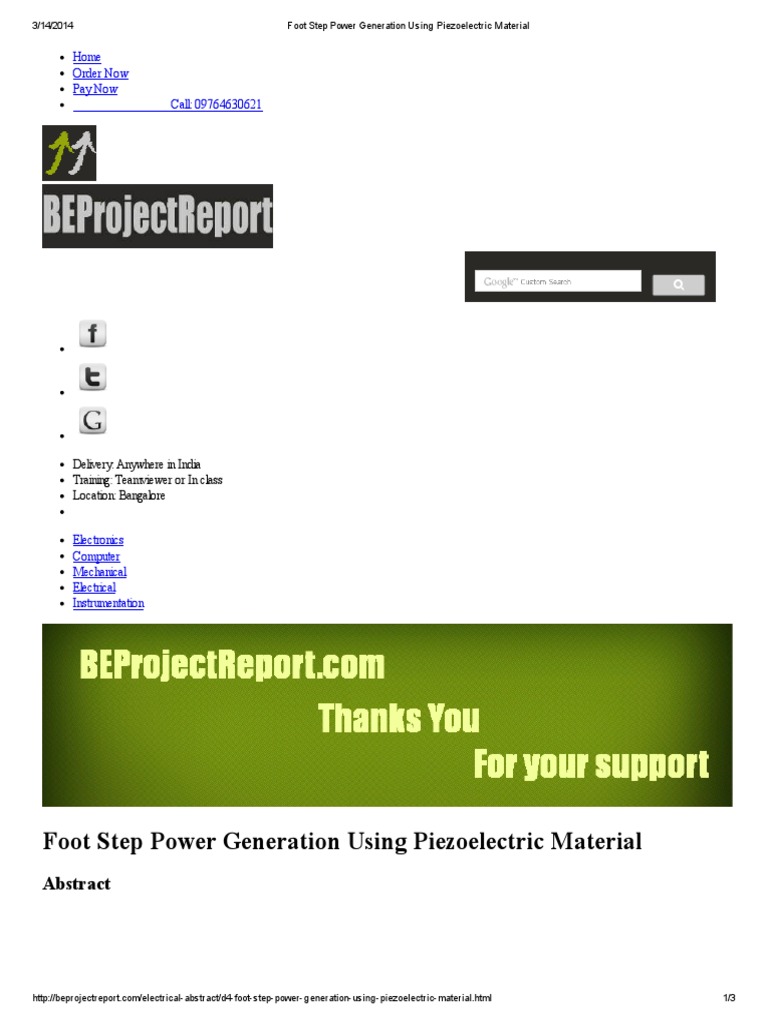 Foot Step Power Generation Using Piezoelectric Material | PDF ...