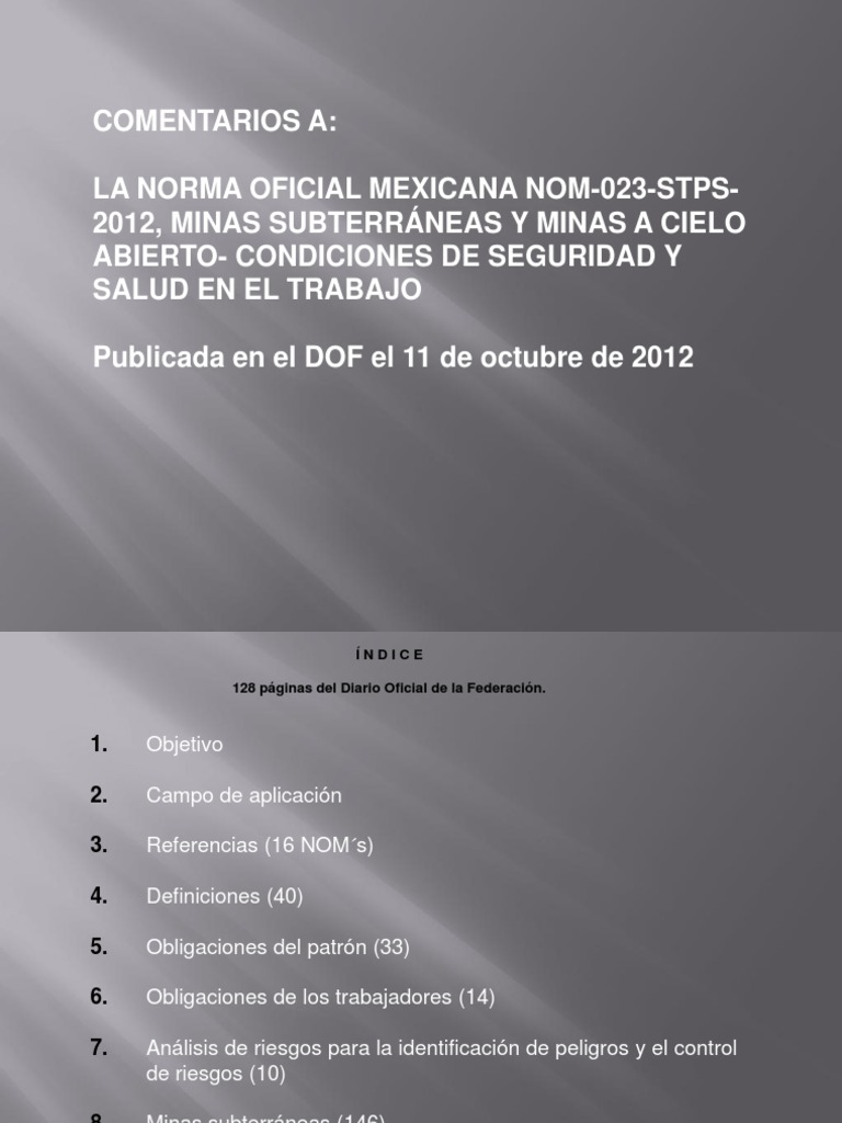 La Norma Oficial Mexicana Nom-023-Stps-2012 | PDF | Minería | Contaminación